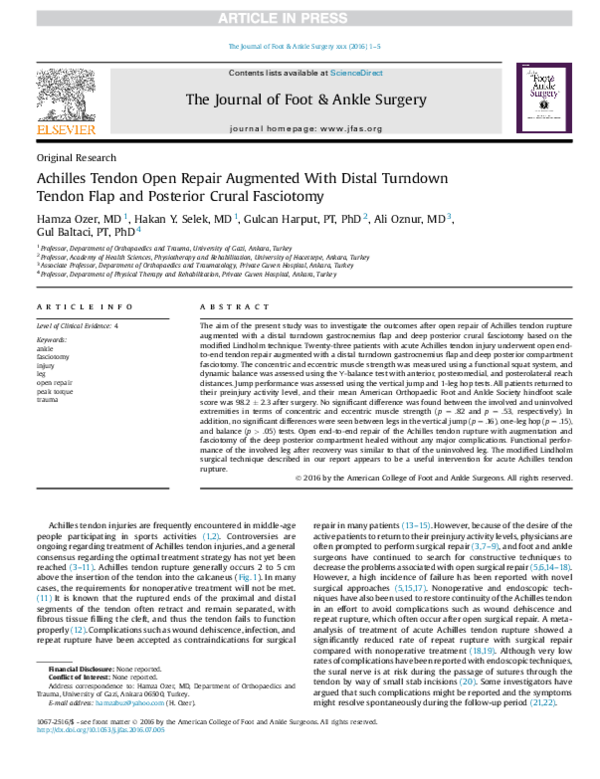(PDF) Achilles Tendon Open Repair Augmented With Distal Turndown Tendon ...