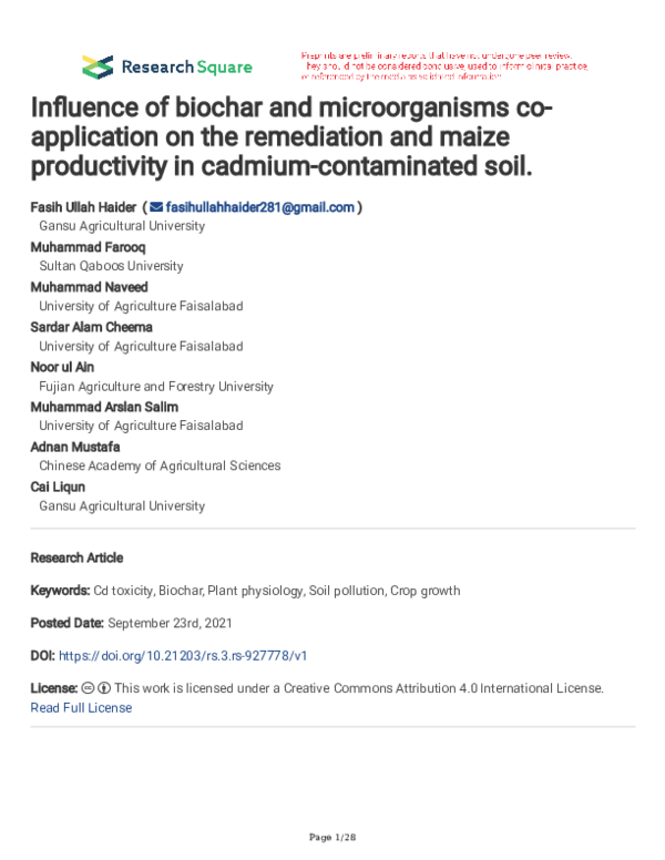 (PDF) Influence of biochar and microorganisms co-application on the remediation and maize ...