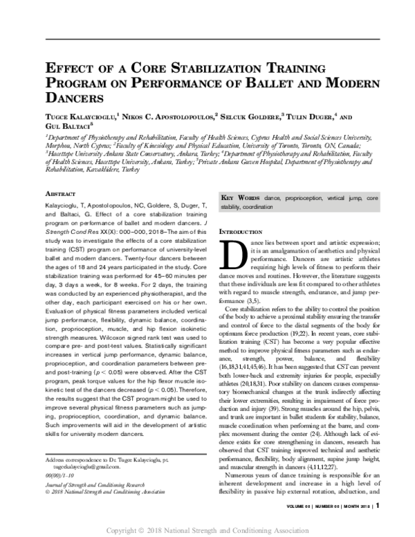 (PDF) Effect of a Core Stabilization Training Program on Performance of Ballet and Modern Dancers