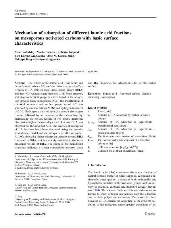 (PDF) Mechanism of adsorption of different humic acid fractions on mesoporous activated carbons ...