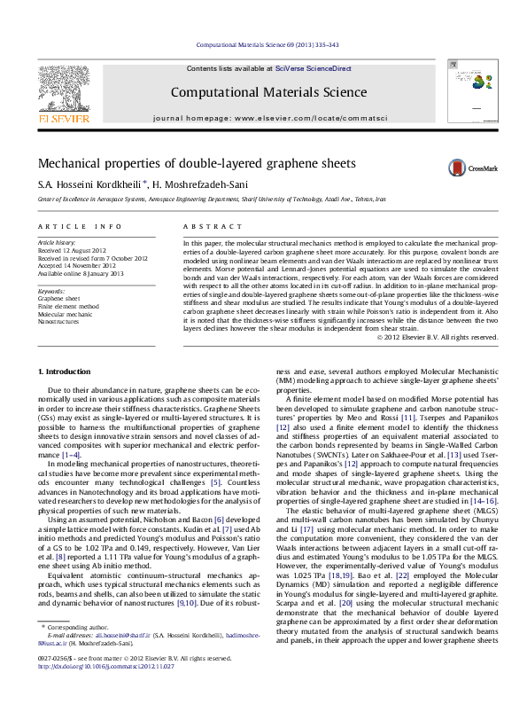 (PDF) Mechanical properties of double-layered graphene sheets