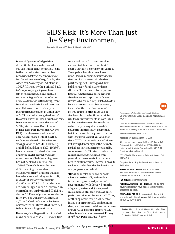 (PDF) SIDS Risk: It's More Than Just the Sleep Environment