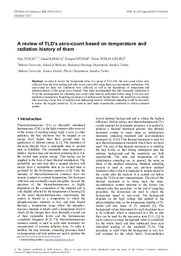 (PDF) A review of TLD's zero-count based on temperature and radiation ...