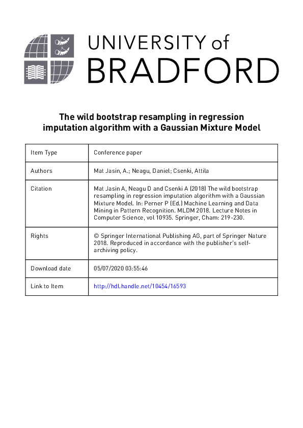 Pdf The Wild Bootstrap Resampling In Regression Imputation Algorithm With A Gaussian Mixture