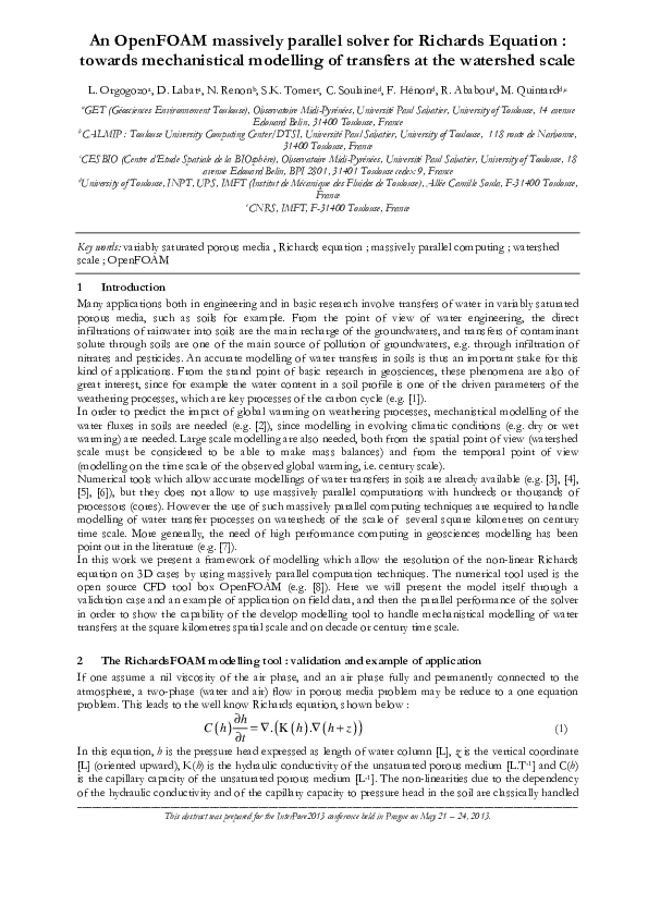 Pdf Parallel Openfoam Solver For Richards Equation