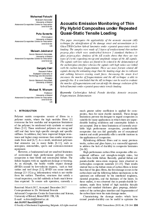 (PDF) Acoustic emission monitoring of thin ply hybrid composites under ...