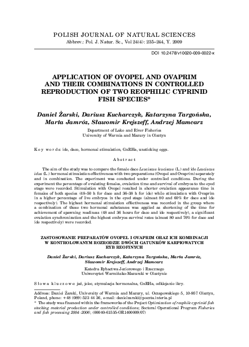 (PDF) Application of ovopel and ovaprim and their combinations in ...