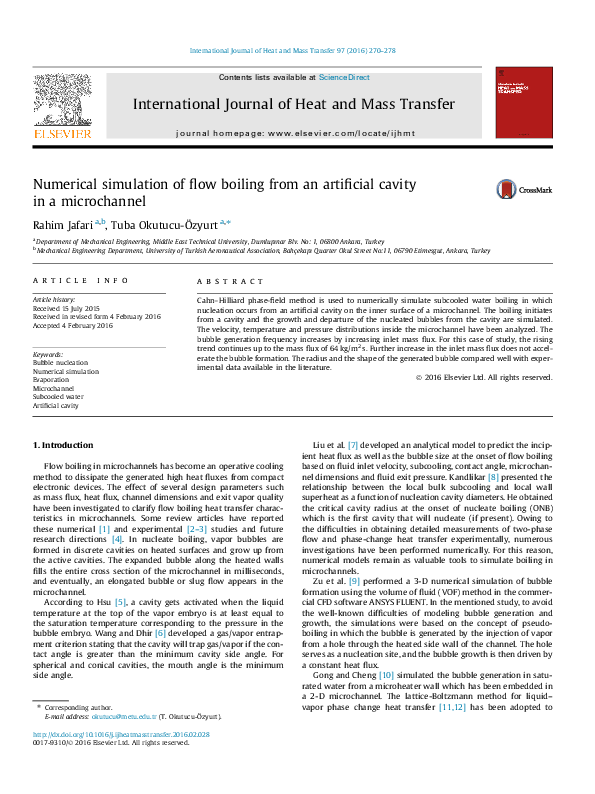 (PDF) Numerical simulation of flow boiling from an artificial cavity in a microchannel