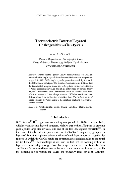 (PDF) Thermoelectric power (TEP) of layered chalcogenides GaTe crystals