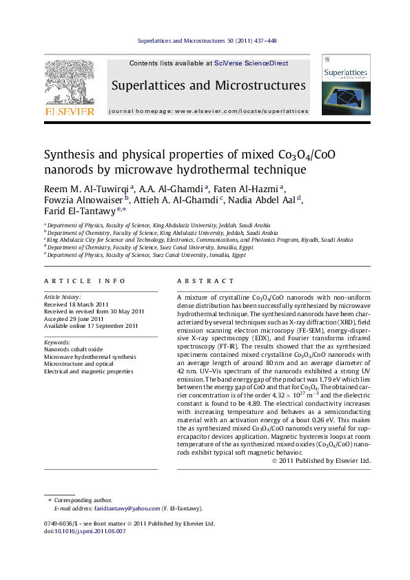 (PDF) Synthesis and physical properties of mixed Co3O4/CoO nanorods by microwave hydrothermal ...