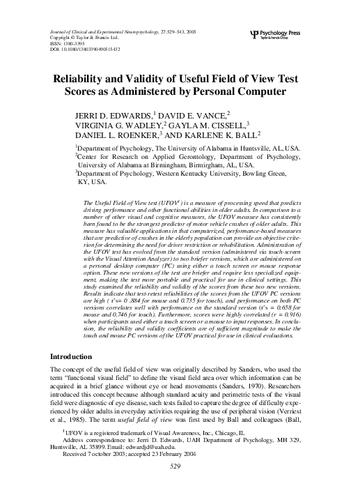 (PDF) Validity of PC Versions of Useful Field of View
