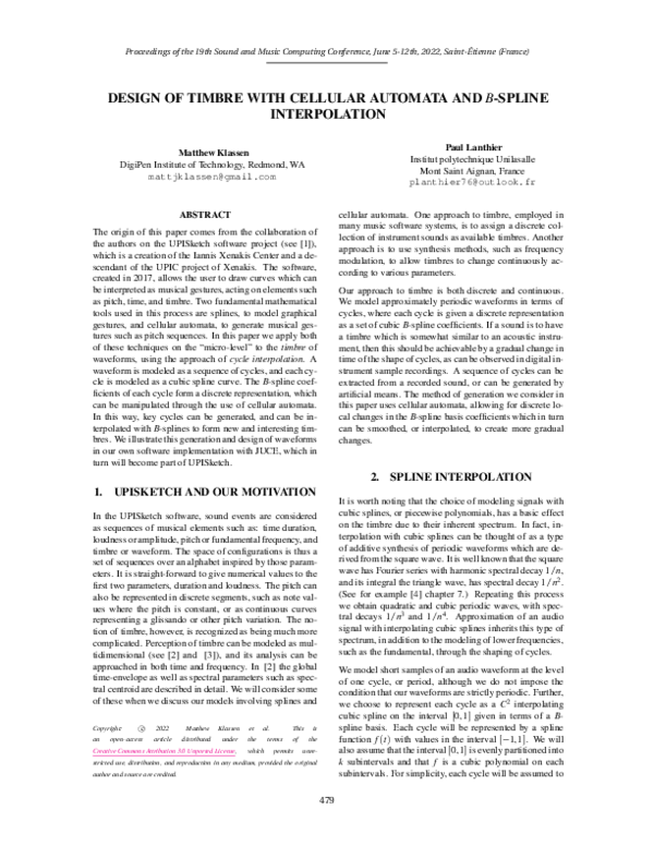 (PDF) Design of Timbre with Cellular Automata and B-Spline Interpolation