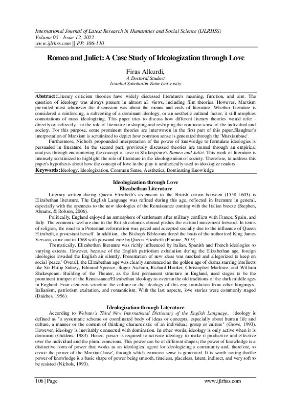 (PDF) Romeo and Juliet: A Case Study of Ideologization through Love