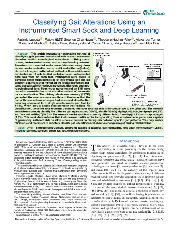 (PDF) Classifying Gait Alterations Using an Instrumented Smart Sock and Deep Learning