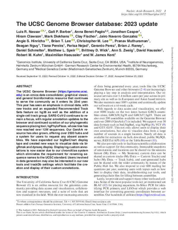 (PDF) The UCSC Genome Browser database: 2023 update