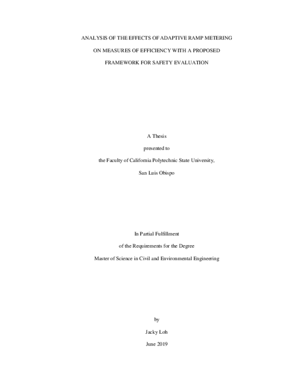 (PDF) Analysis of the Effects of Adaptive Ramp Metering on Measures of Efficiency with a ...