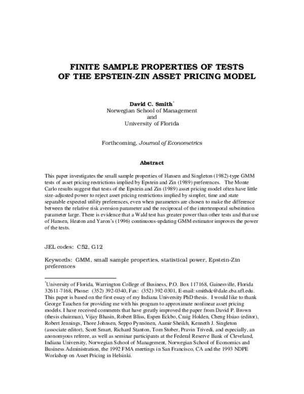 (PDF) Finite sample properties of tests of the Epstein–Zin asset ...