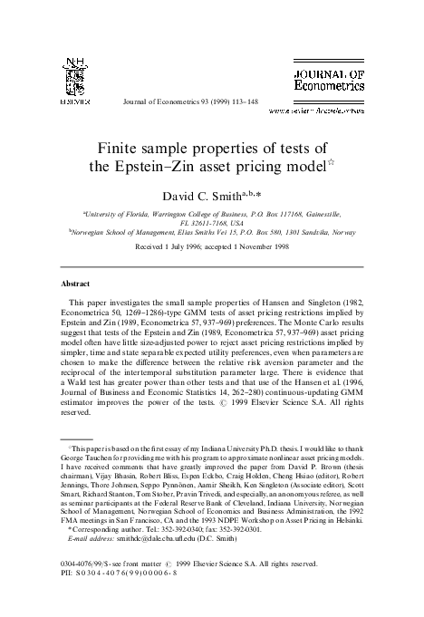 (PDF) Finite sample properties of tests of the Epstein–Zin asset ...