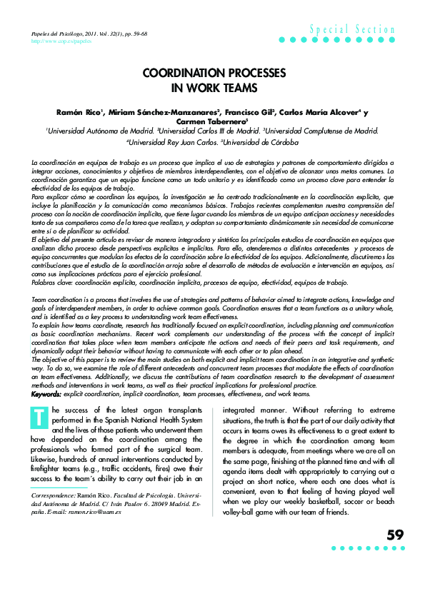 (PDF) Coordination Processes in Work Teams