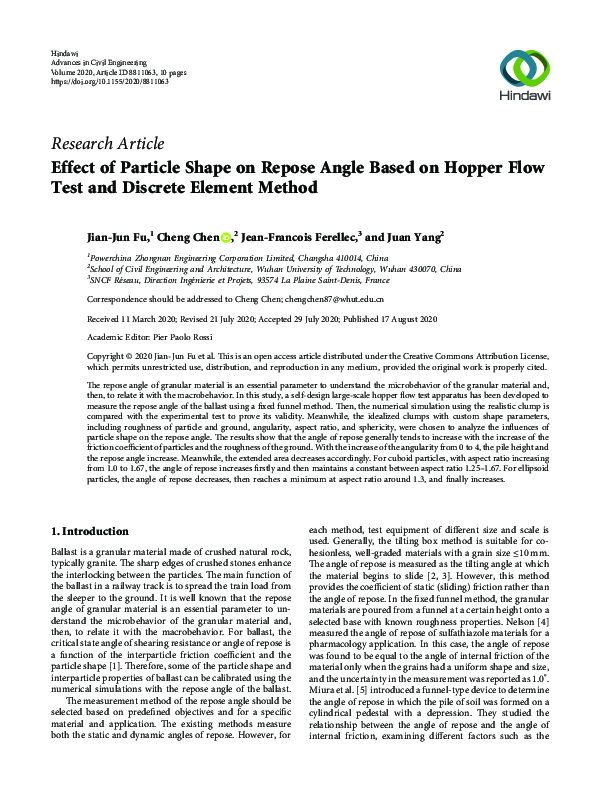 Pdf Effect Of Particle Shape On Repose Angle Based On Hopper Flow Test And Discrete Element Method
