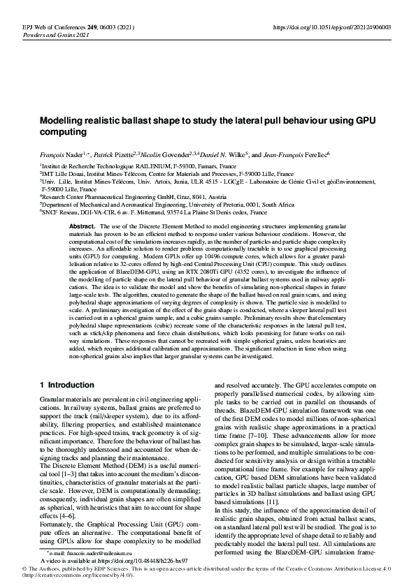 (PDF) Modelling realistic ballast shape to study the lateral pull behaviour using GPU computing ...