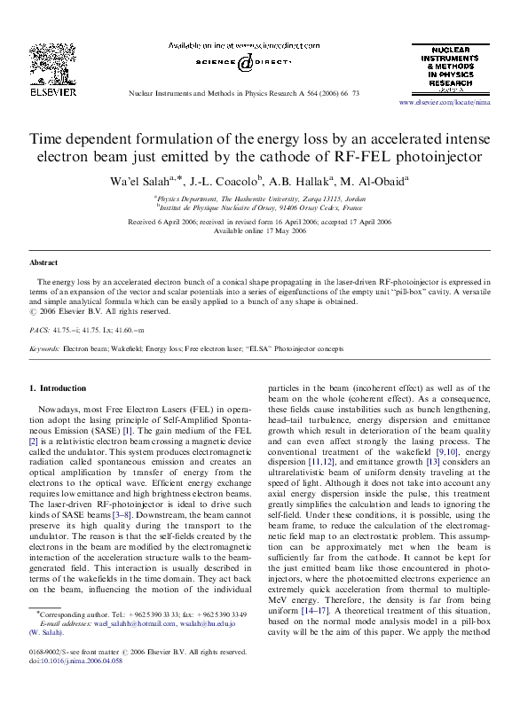 (PDF) Time dependent formulation of the energy loss by an accelerated intense electron beam just ...