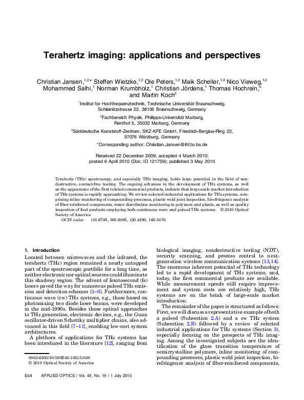 (PDF) Terahertz imaging: applications and perspectives