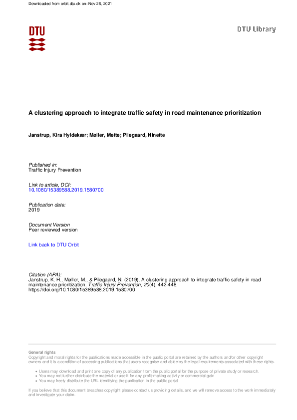 (PDF) A clustering approach to integrate traffic safety in road ...