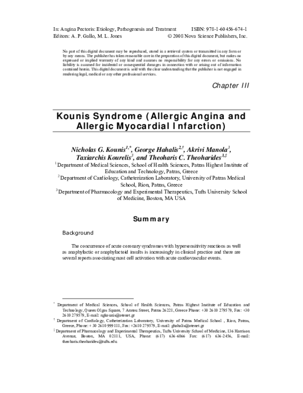 (PDF) Kounis syndrome (allergic angina and allergic myocardial ...