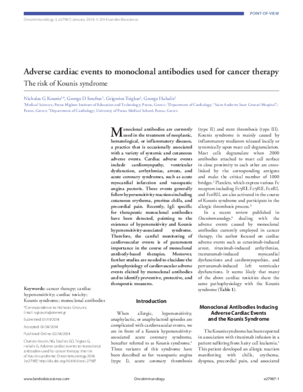 (PDF) Adverse cardiac events to monoclonal antibodies used for cancer therapy: The risk of ...