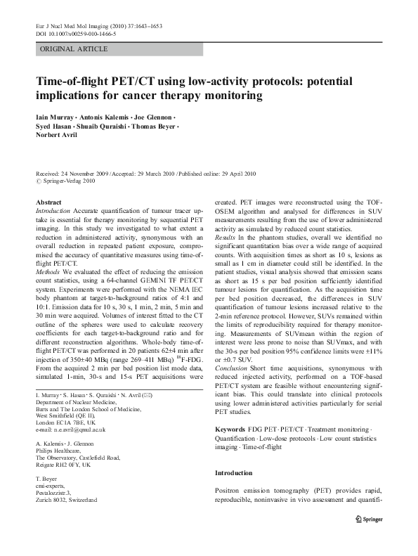 (PDF) Time-of-flight PET/CT using low-activity protocols: potential implications for cancer ...