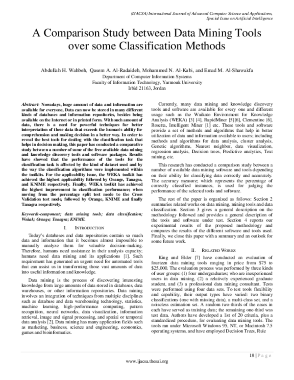 (PDF) A Comparison Study between Data Mining Tools over some Classification Methods | محمد ياسر ...