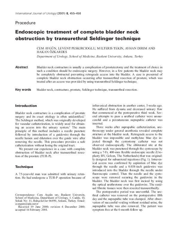 (PDF) Endoscopic treatment of complete bladder neck obstruction by ...