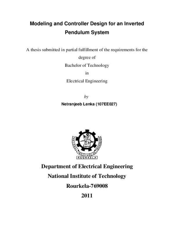 (PDF) Modeling and controller design for an inverted pendulum system
