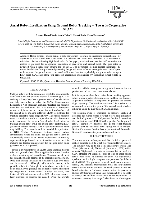 (PDF) Aerial Robot Localization Using Ground Robot Tracking – Towards Cooperative SLAM