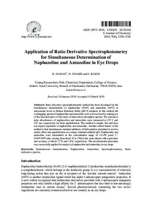 Pdf Application Of Ratio Derivative Spectrophotometry For Simultaneous Determination Of