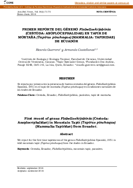 (PDF) PRIMER REPORTE DEL GÉNERO Flabelloskrjabinia (CESTODA ...