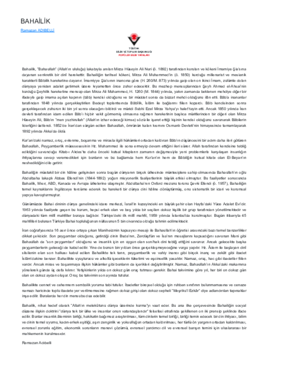 (PDF) “Bahailik”, M. A. Yekta Saraç (Başeditör), Sosyal Bilimler ...