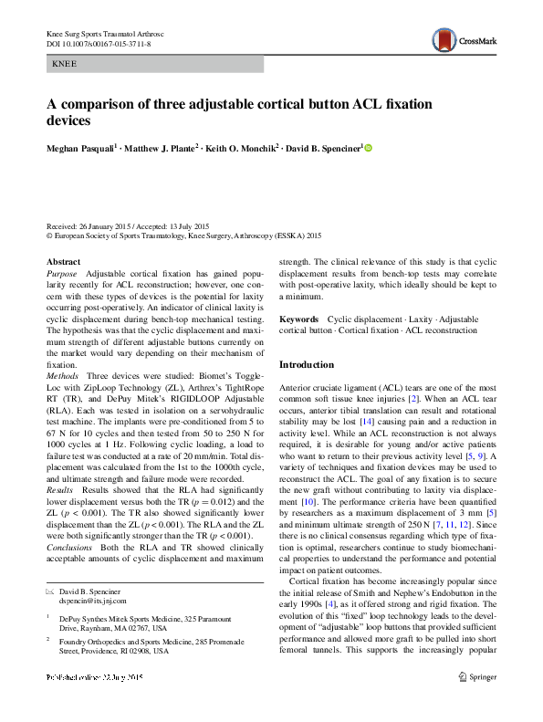 (PDF) A comparison of three adjustable cortical button ACL fixation devices