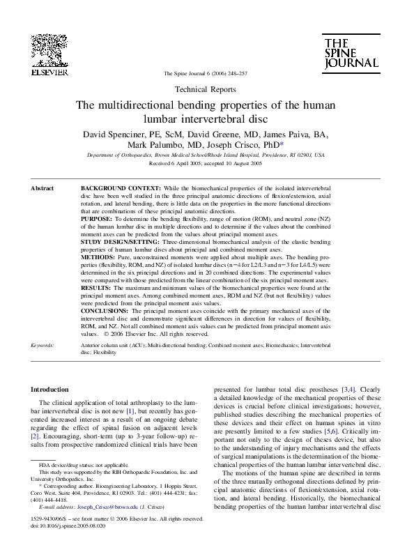 (PDF) The multidirectional bending properties of the human lumbar ...
