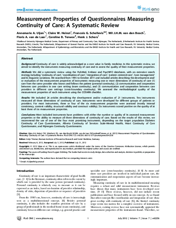 (PDF) Measurement Properties of Questionnaires Measuring Continuity of ...