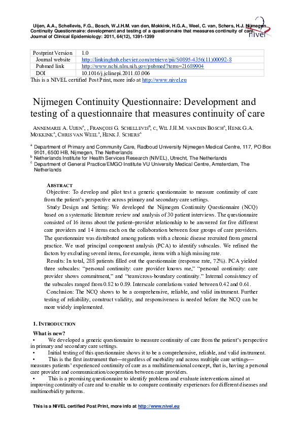 (PDF) Nijmegen Continuity Questionnaire: Development and testing of a ...