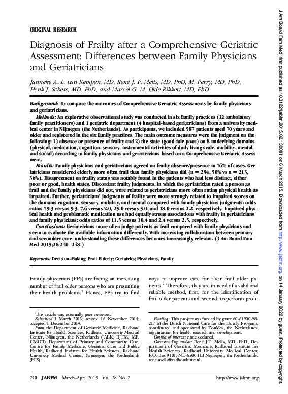 (PDF) Diagnosis of Frailty after a Comprehensive Geriatric Assessment ...