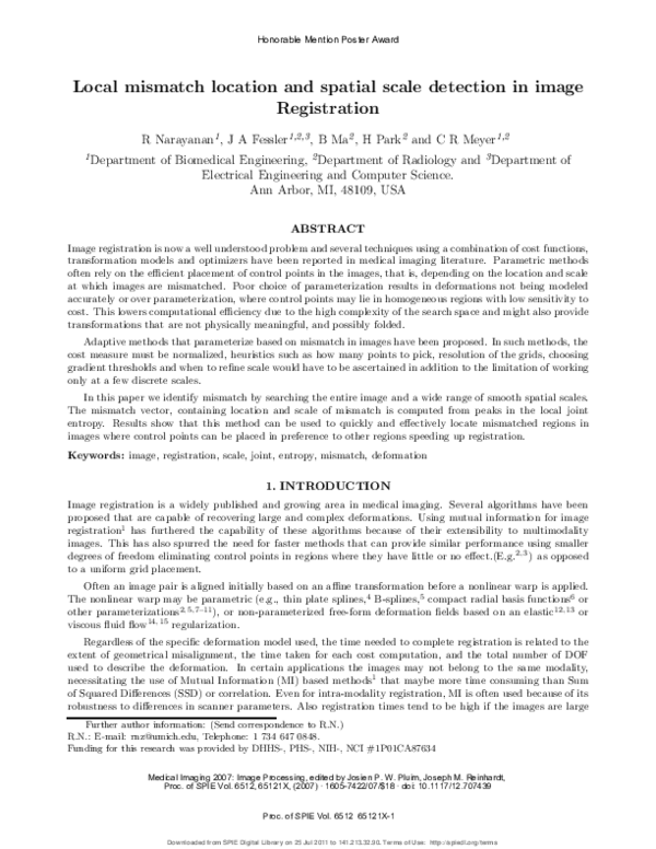 Local mismatch location and spatial scale detection in image registration