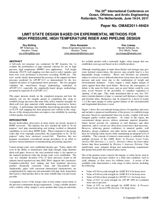 (PDF) Limit State Design Based on Experimental Methods for High Pressure, High Temperature Riser ...