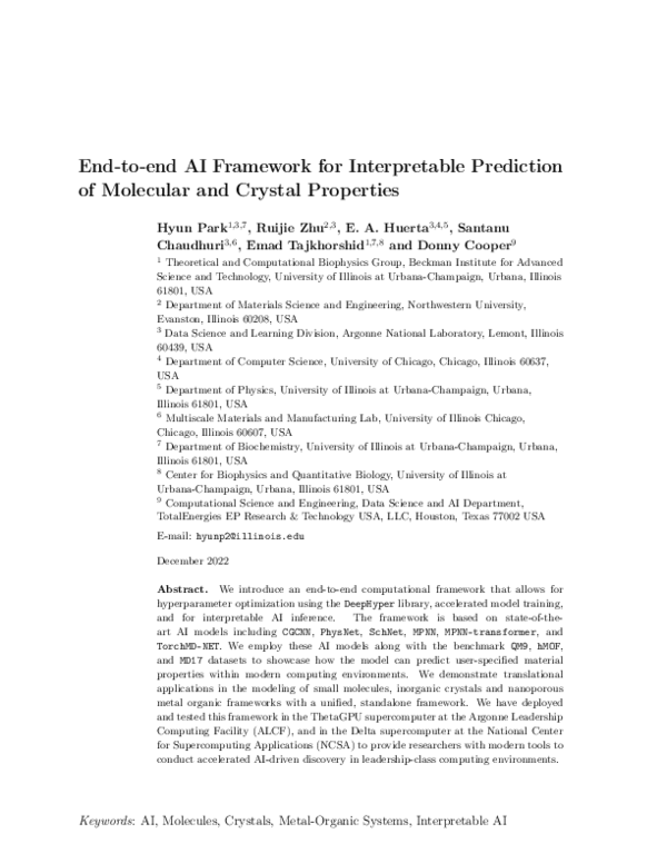 (PDF) End-to-end AI Framework for Interpretable Prediction of Molecular and Crystal Properties