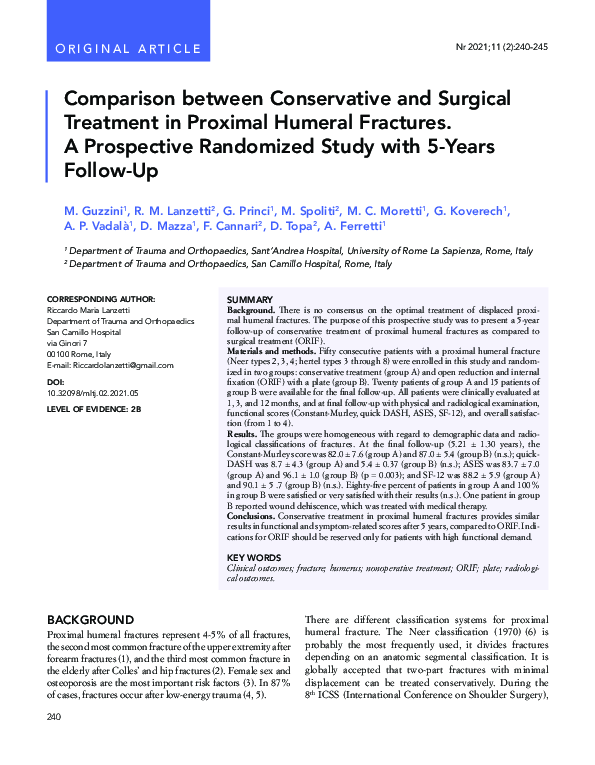 (PDF) Comparison between Conservative and Surgical Treatment in Proximal Humeral Fractures. A ...