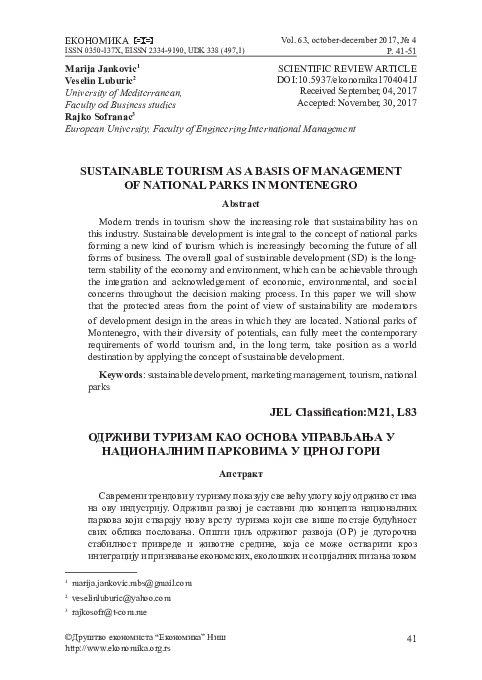 (PDF) Sustainable tourism as a basis of management of national parks in ...