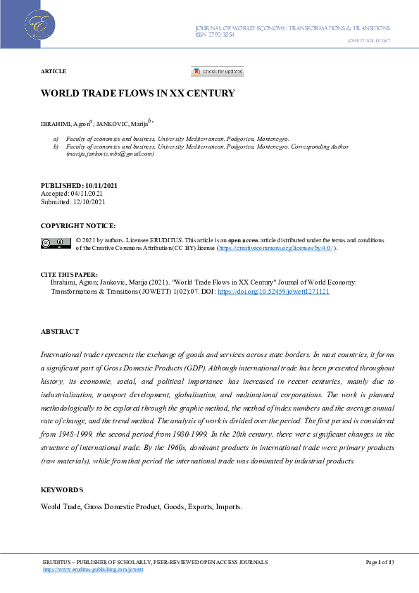 (PDF) World Trade Flows in XX Century