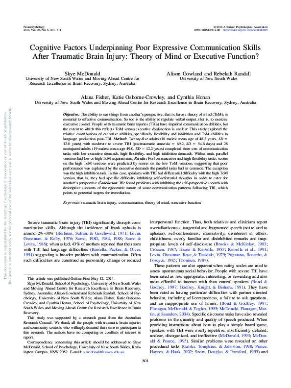 (PDF) Cognitive factors underpinning poor expressive communication ...